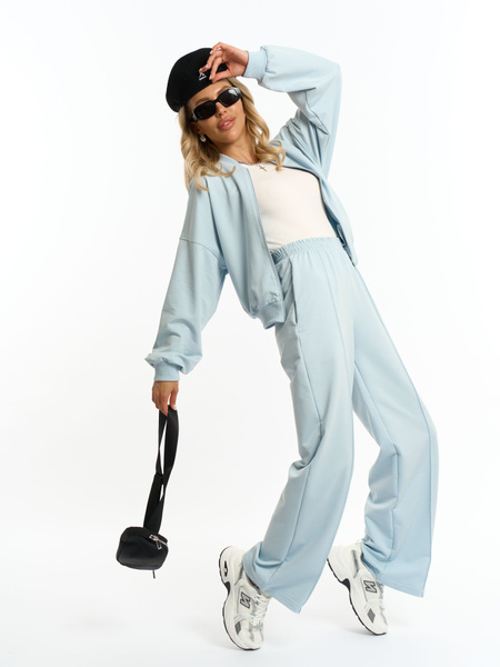Костюм спортивный Женский AGB Повседневный двойка голубой, размер 42 Футер двухнитка Однотонный ...