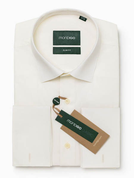 Рубашка Мужской Mondigo молочный Длинный Хлопок, Полиэстер Воротник Однотонный, размер 48, 50 ...