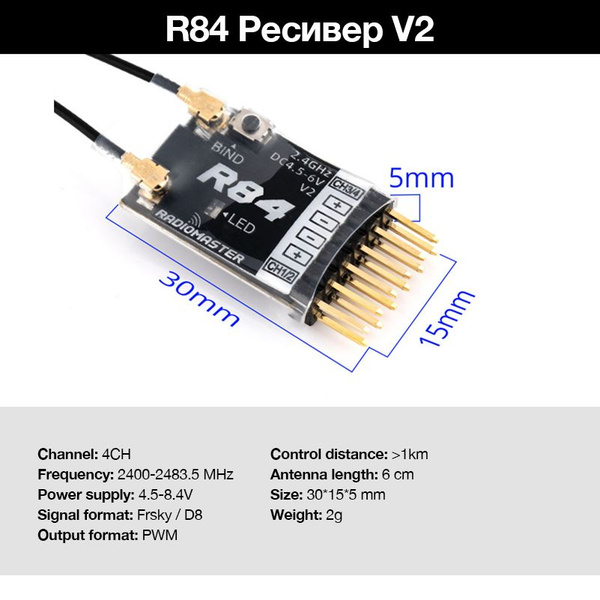 Многопротокольный приемник Radiomaster R84 для беспилотных летательных ...