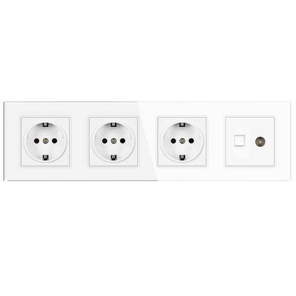Розетка электрическая 4 поста 220В 16А+RJ45 ТВ-Компьютер Стекло Рамка ...