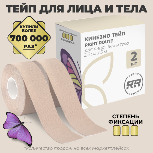 Кинезиотейпы для лица и тела RIGHT ROUTE, тейп от морщин и отеков ...