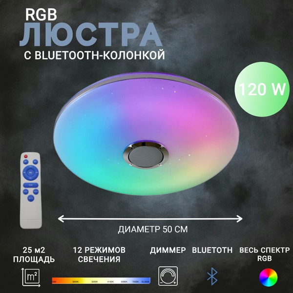 Светильник настенно-потолочный светодиодный RGB 50см, 120W, с Bluetooth ...