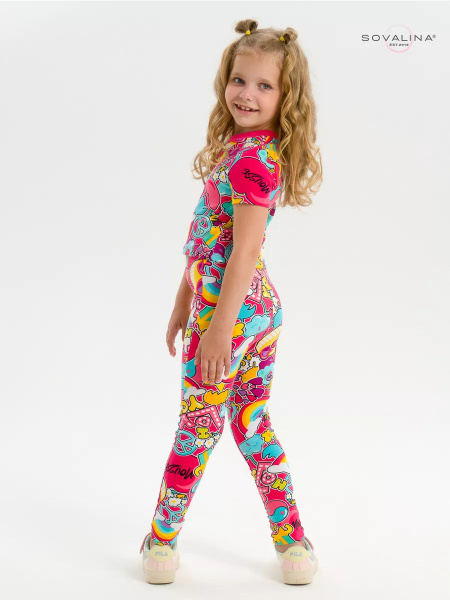 Костюм спортивный Девочки SOVAlina Спортивный с легинсами розовый, размер 152 Хлопок Бег Буквы и ...