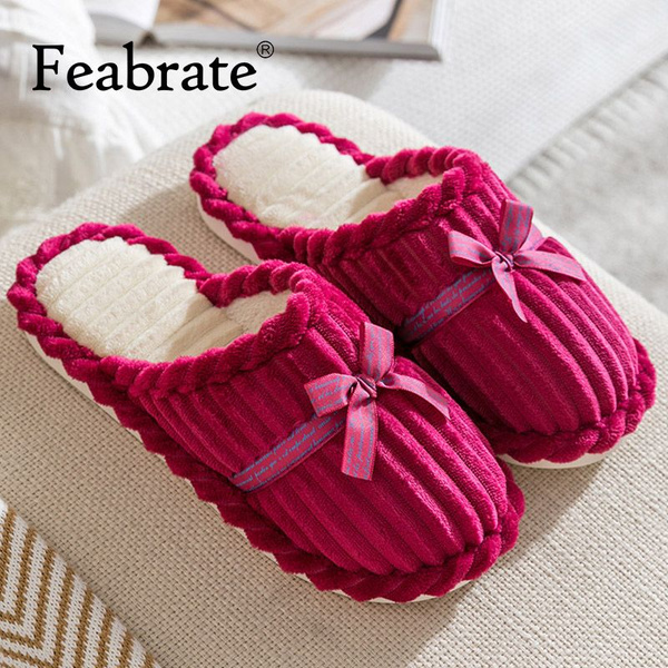 Тапочки Женский Feabrate, размер 39, 40 красный Бантики Без каблука Без застёжки Зима купить c ...