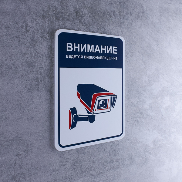 Табличка информационная, Ведется видеонаблюдение, 20х15 см, синий, 20 ...