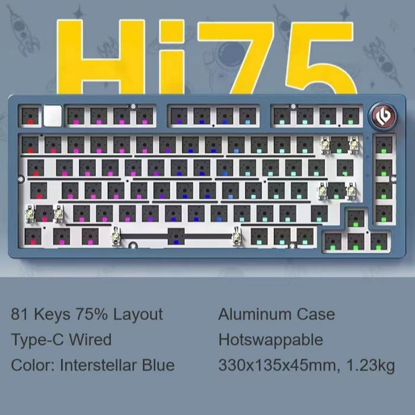 LEOBOG Игровая клавиатура проводная Hi75 DIY Kit, Glacier Blue, Wired ...