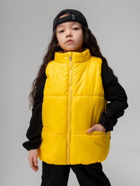 Жилет утепленный Мальчики, Девочки BODO Карманы, Воротник желтый, размер 116, 122 Hetta Молния ...