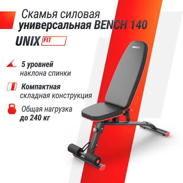 Универсальная силовая спортивная скамья UNIX Fit BENCH 140 регулируемый ...
