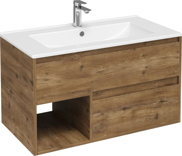 Тумба с раковиной STWORKI Карлстад 90 подвесная, 90, 3 см, лофт, с ящиками, прямоугольная, из ...