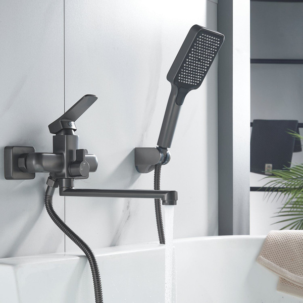 Смеситель для ванны с изливом и лейкой (кран для ванны) Shevanik S9902T, оружейная сталь купить ...