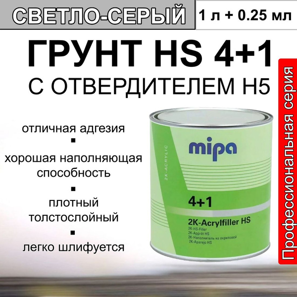 Грунт автомобильный акриловый Mipa 2K Acrylfiller HS 4+1, светло-серый, с отвердителем Н5 ...