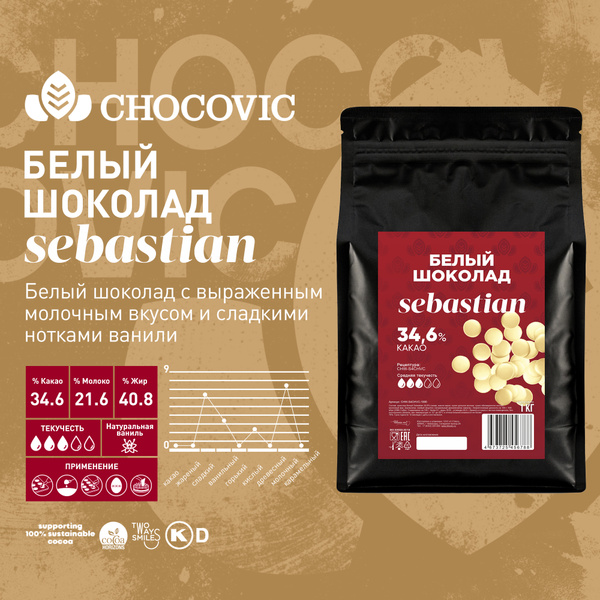 Шоколад кондитерский белый Sebastian 34,6 % Chocovic (Чоковик) 1 кг ...