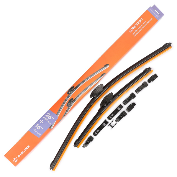 Щетки стеклоочистителя 650/410мм (26/16) бескаркасные 6 типов адптр ...