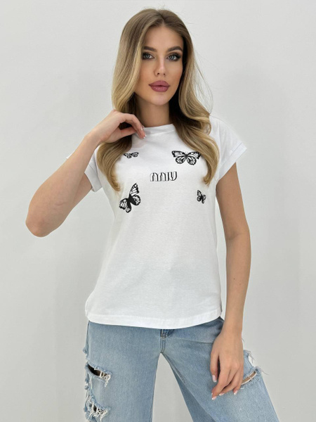 Футболка Женский ABM Fashion белый Короткий, размер 54 Хлопок свободный ...