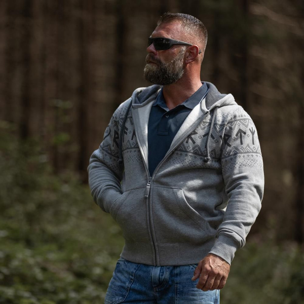 Толстовка Мужской Thor Steinar Капюшон, Манжеты серый меланж Молния, Затягивающийся шнурок ...