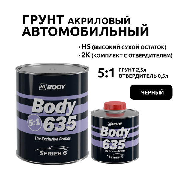 ГРУНТ автомобильный акриловый HS 2K 5:1 ЧЕРНЫЙ 2,5 л + 0,5 л отвердитель, порозаполняющий ...