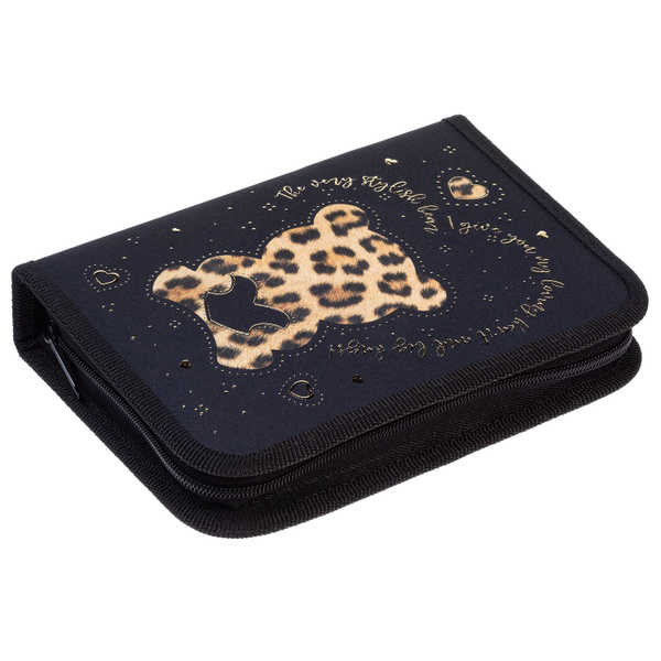 Пенал Hatber 200х140 мм 1 отделение на молнии с 2-мя откидными планками -Стильный мишка- ткань ...