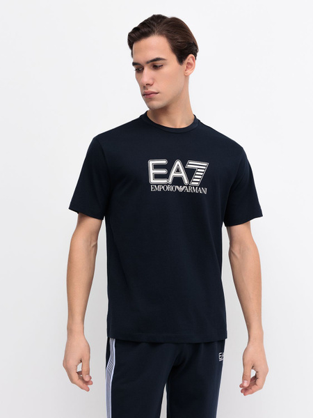 Футболка Мужской EA7 темно-синий, размер 50, 52 Хлопок Повседневный Камбоджа купить c доставкой ...