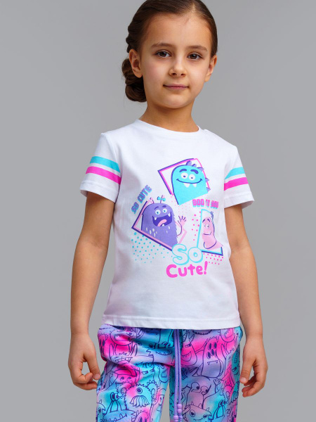 Футболка Девочки PlayToday белый, фиолетовый Короткий, размер 104 Трикотаж Повседневный купить c ...