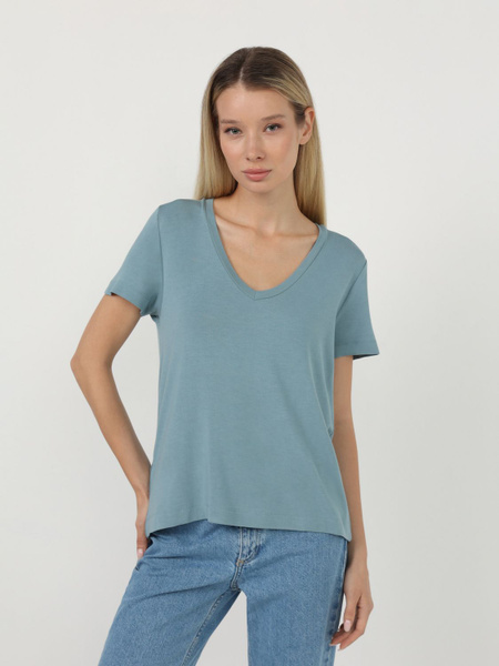 Футболка Женский MANGO голубой, размер 42, 44 Вискоза Повседневный Бангладеш купить c доставкой ...