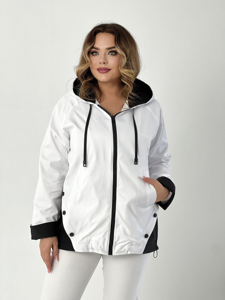 Ветровка Женский Jyldyz Кнопки белый капюшон Плащевка, размер 60 Длинный Демисезон оверсайз ...