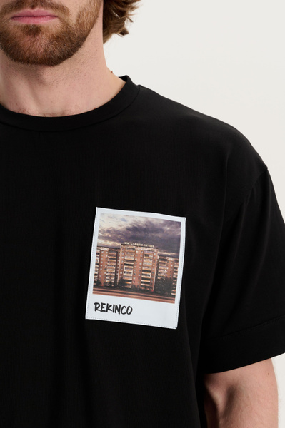Футболка Мужской REKINCO черный Короткий, размер 48 Кулирная гладь ...