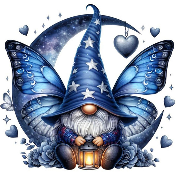 Алмазная мозаика 34*34 (30*30)см "Синий гномик бабочка" БЕЗ подрамника ...