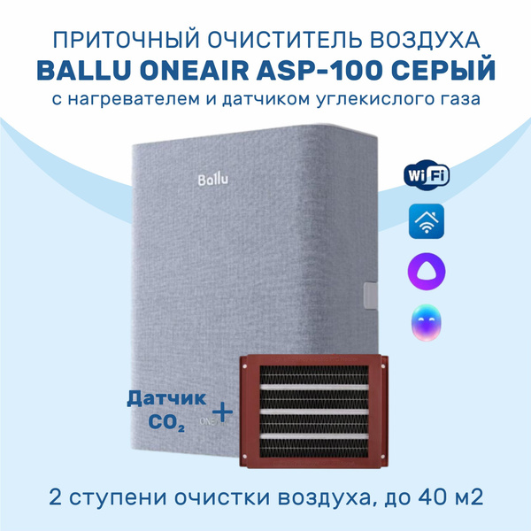 Приточный очиститель воздуха Бризер BALLU OneAir ASP-100 серый с ...