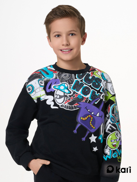 Свитшот Мальчики Kari черный Без застежки Хлопок, Полиэстер, размер 152 Длинный Китай купить c ...