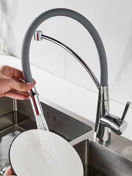 Смеситель для кухни с гибким изливом Shevanik S743-9, хром/серый купить на OZON по низкой цене ...