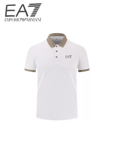 Поло Мужской EA7 бело-серый Короткий, размер 46, 48 Полиэстер FR Однотонный облегающий ...
