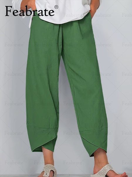 Бриджи Женский Feabrate зеленый Хлопок, Лён Повседневный, размер 56 Эластичная Лето Китай ...