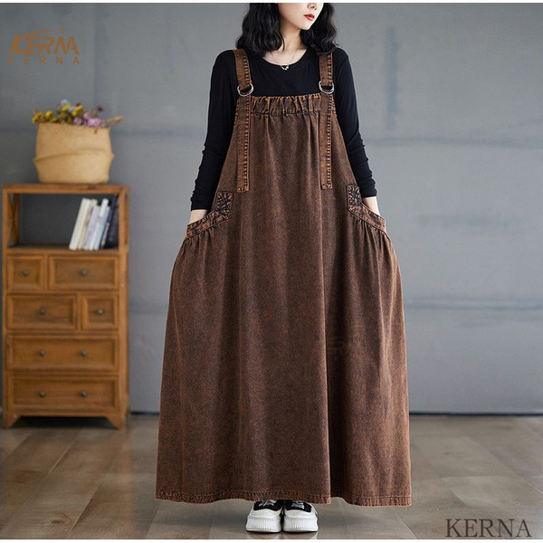 Сарафан Женский KERNA красный джинсовое Офисный/школьный Без рукавов Хлопок Погоны, размер 54 ...