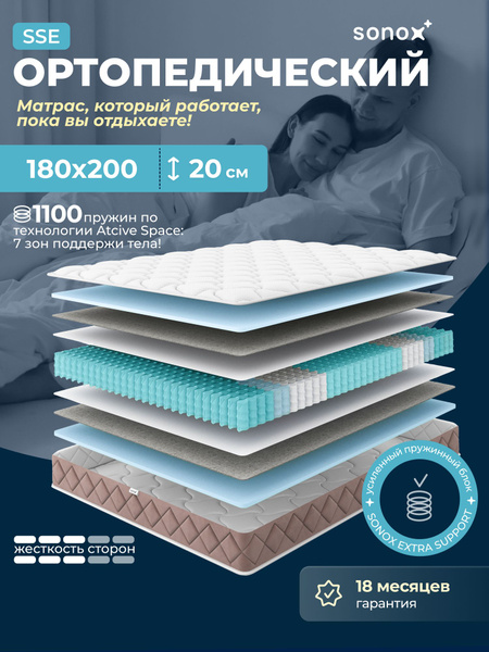 Матрас SONOX пружинный, Независимые пружины, 180x200 см купить c доставкой на OZON по низкой ...