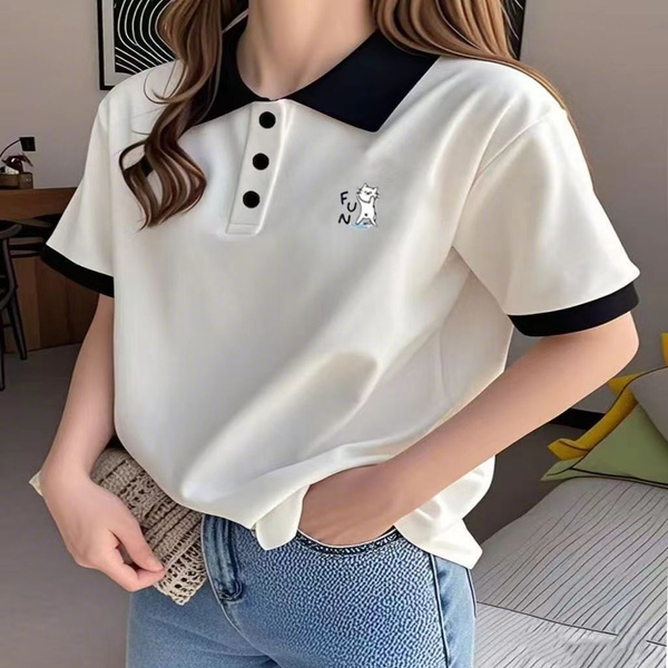 Поло Женский Miu Miu белый Короткий размер 46 Хлопок Логотип облегающий Повседневный Китай