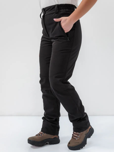 Брюки Женский Biser черный Softshell Повседневный, размер 44, 46 свободный На любой сезон ...