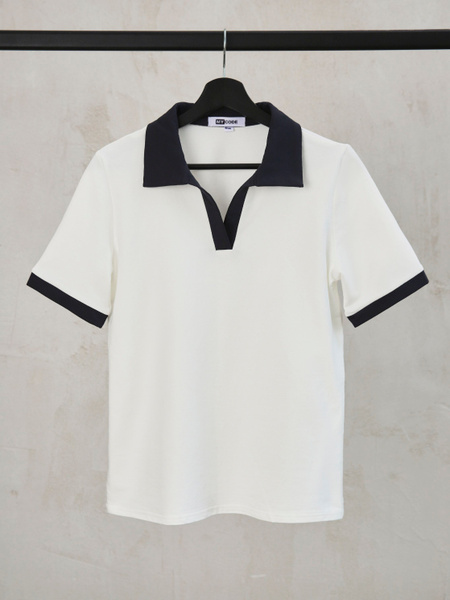 Поло Женский MYCODE белый, серый Короткий, размер 42, 44 Хлопок, Полиэстер Однотонный прямой ...