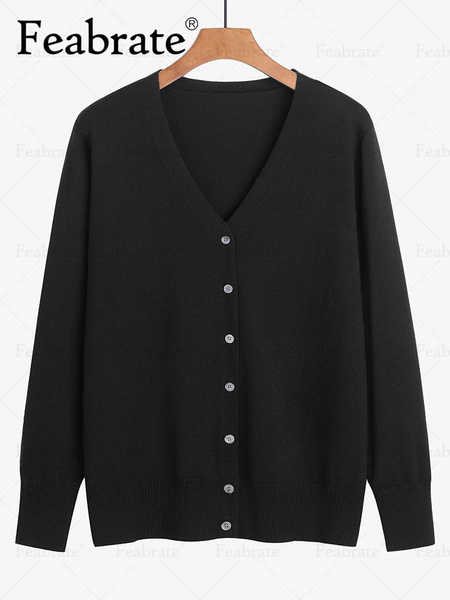 Кардиган Женский Feabrate черный Хлопок, Нейлон, размер 54, 56 Пуговицы Длинный Однотонный Китай ...