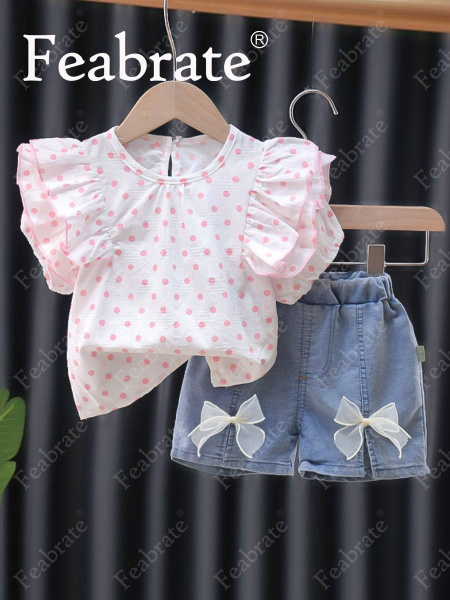 Комплект одежды Девочки Feabrate Повседневный брючный розовый, размер 100 Хлопок Горох ...