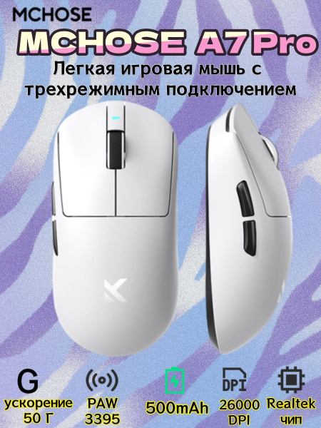 Игровая мышь беспроводная MCHOSE беспроводная MC-A7-011H , белый,MC-A7-001 купить c доставкой на ...