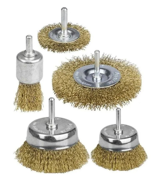 Набор щеток-крацовок для дрели GripOn, 5 штук, металлические, хвостовик ...