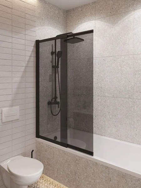 Шторка на ванну STWORKI Нюборг 100х145 профиль черный матовый, тонированное стекло купить на ...