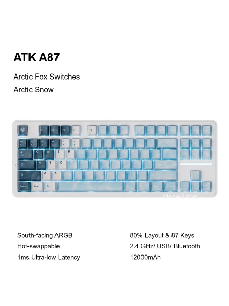 ATK Клавиатура беспроводная A87 Pro, Arctic Snow, Arctic Fox Switches, Английская раскладка ...