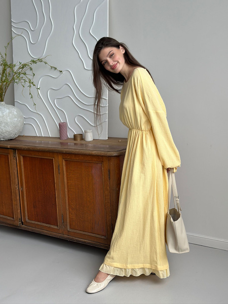 Платье Женский Mabag eco сливочный, желтый Повседневный Длинный Хлопок ...