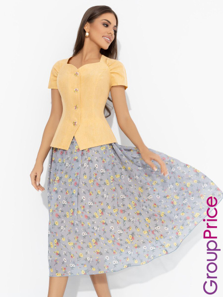 Костюм классический Женский Charutti Вечерний/праздничный желтый, размер 52 Полиэстер, Спандекс ...