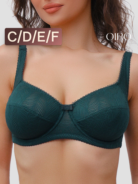 Бюстгальтер Женский OIRO на косточках, с мягкой чашкой, размер 90C изумрудный Нейлон, Спандекс ...