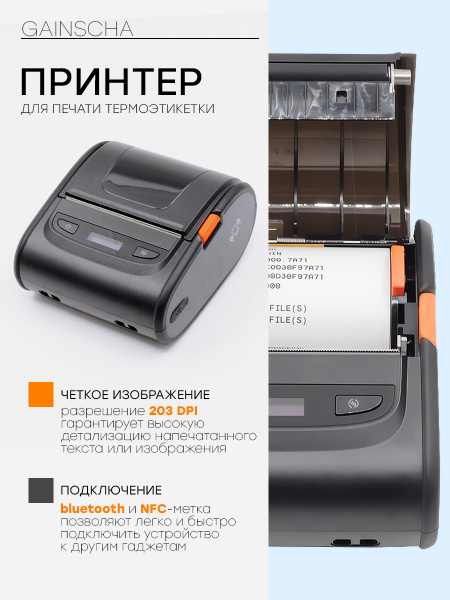 Мобильный термопринтер Gainscha B300 (203dpi, USB type-c, Bluetooth ...
