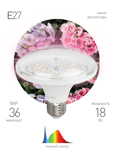 Фитолампа светодиодная для растений ЭРА FITO-18Вт-Ra90-E27 полного спектра купить на OZON по ...