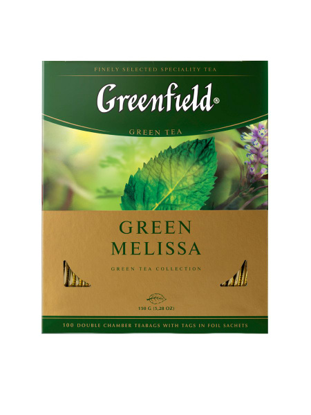 Чай зеленый Greenfield Green Melissa в пакетиках 1,5 г х 100 шт, 1 упак ...