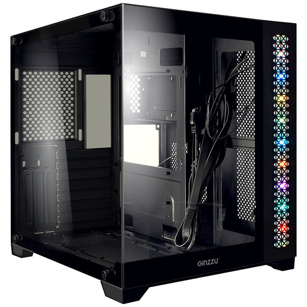 Корпус для ПК черный, RGB, ATX, mATX, Mini-ITX Ginzzu V520, закалённое ...